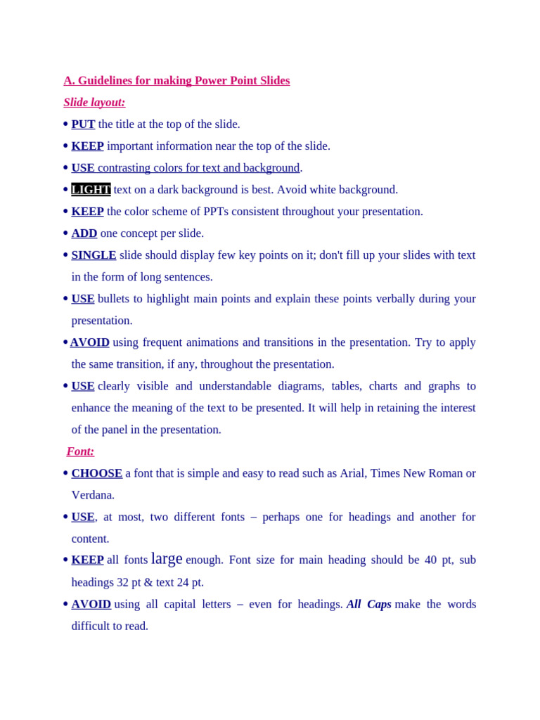 Guidelines For Presentation, Making Power Point Slides-4 | PDF