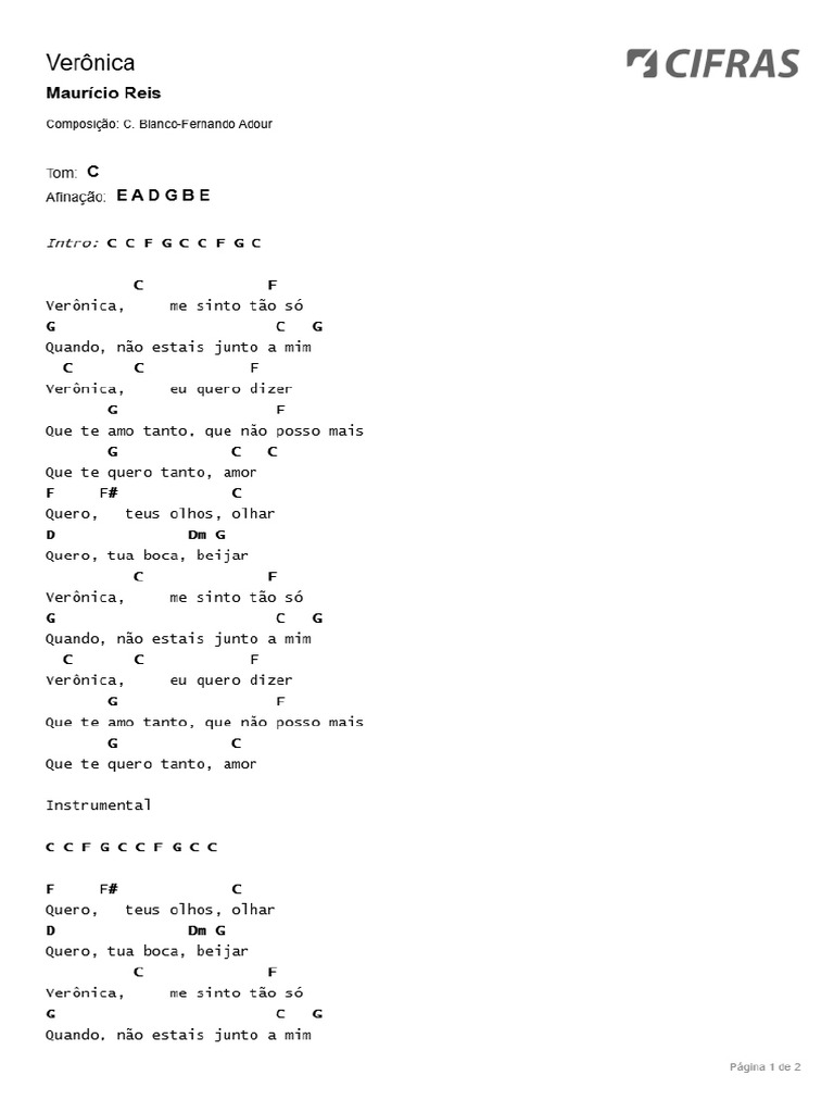 CIFRAS Cifra Mauricio-Reis Veronica | PDF