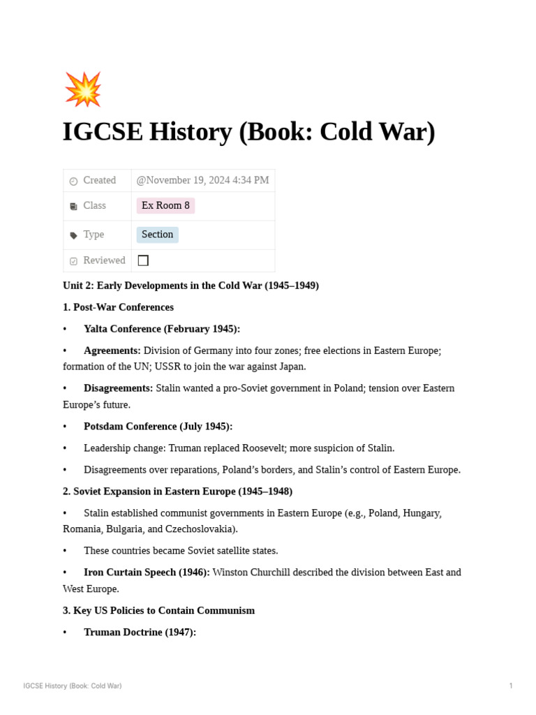 IGCSE Cold War History Overview | PDF | Cold War | Eastern Bloc