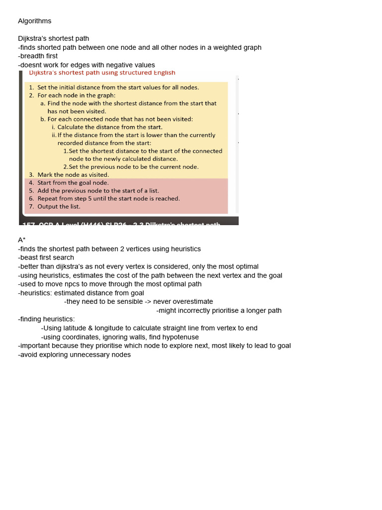 ALGORITHMS (A - & Dijkestra's) Computer Science A Level Ocr | PDF