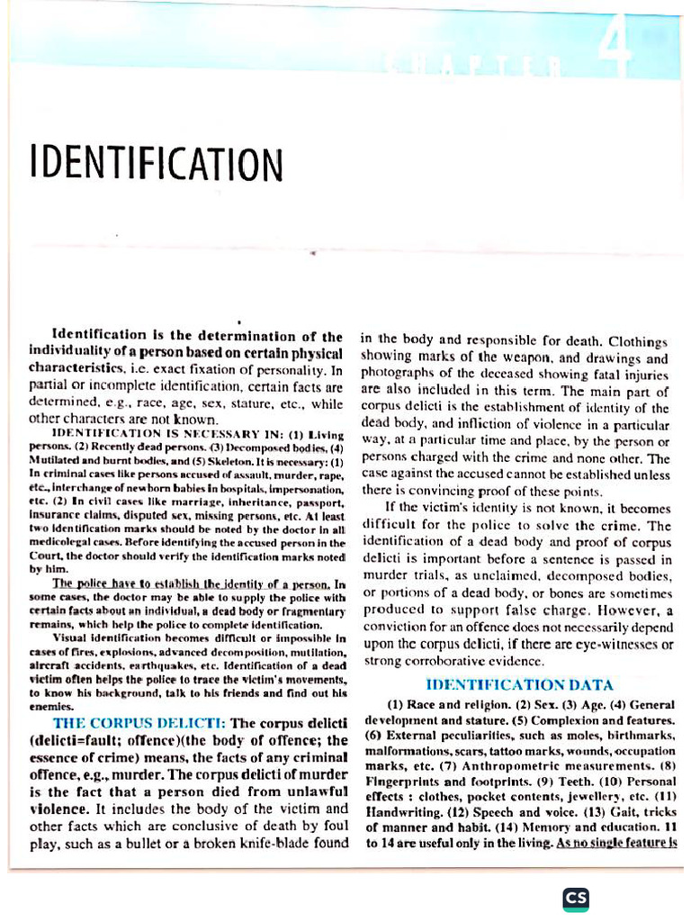 IDENTIFICATION Forensic Medicine by Rahat | PDF