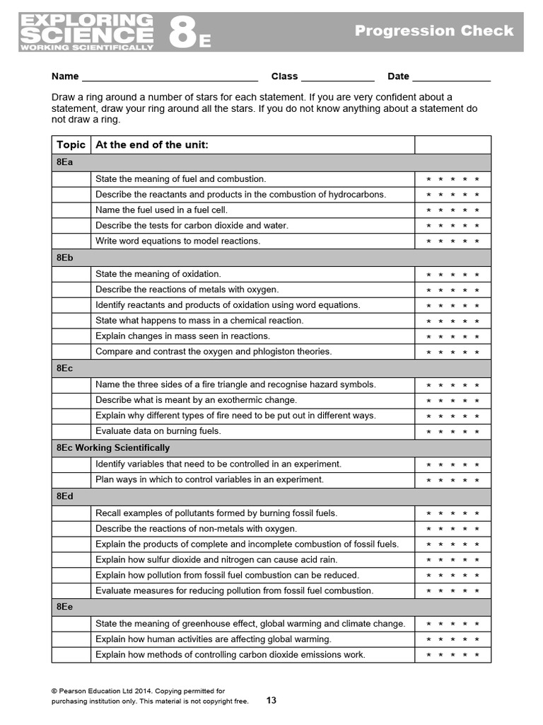8e Combustion Progression Check | PDF | Combustion | Oxide