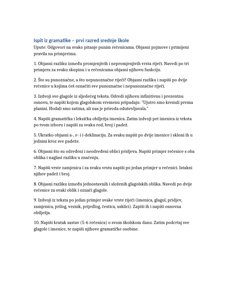 Ispit Za Prvi Razred Duzi Zadaci | PDF