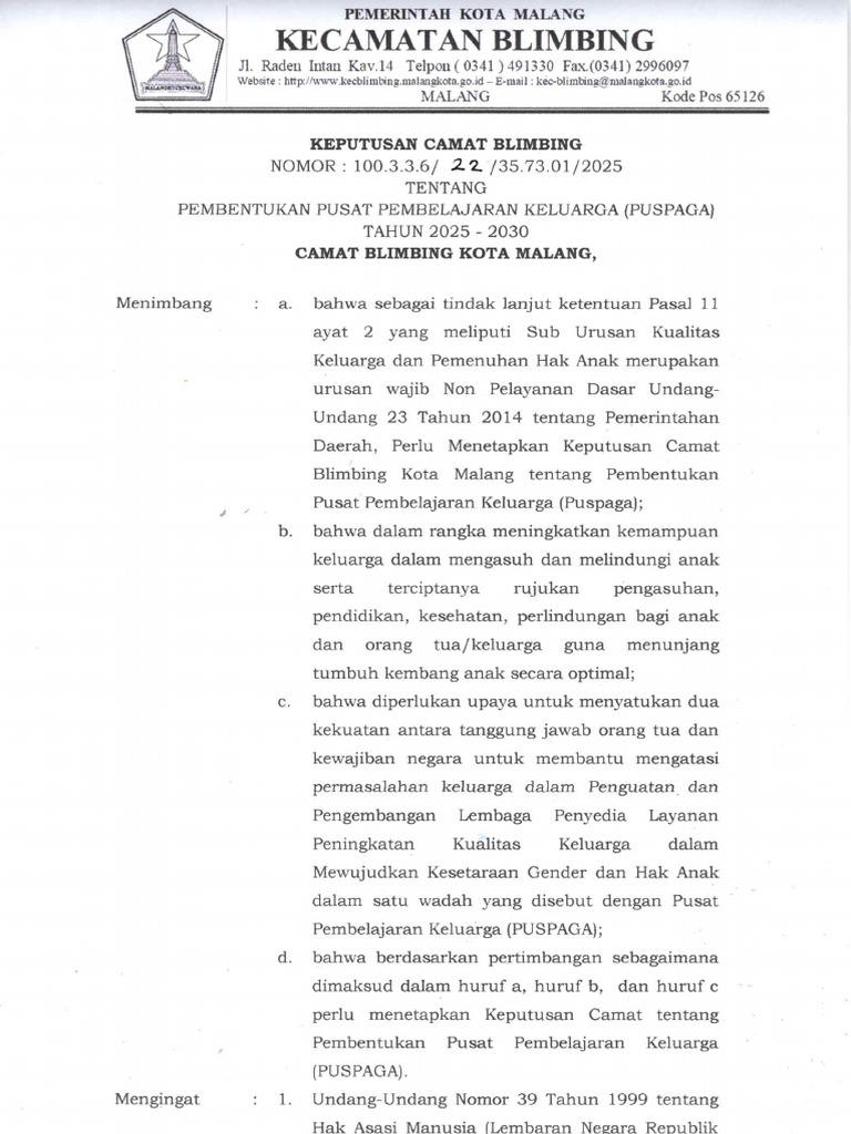 Pembentukan Pusat Pembelajaran Keluarga Puspaga Tahun 2025-2030 | PDF