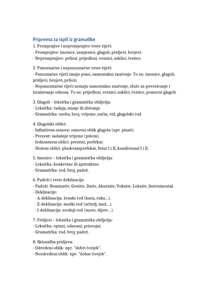 Priprema Za Ispit Gramatika | PDF