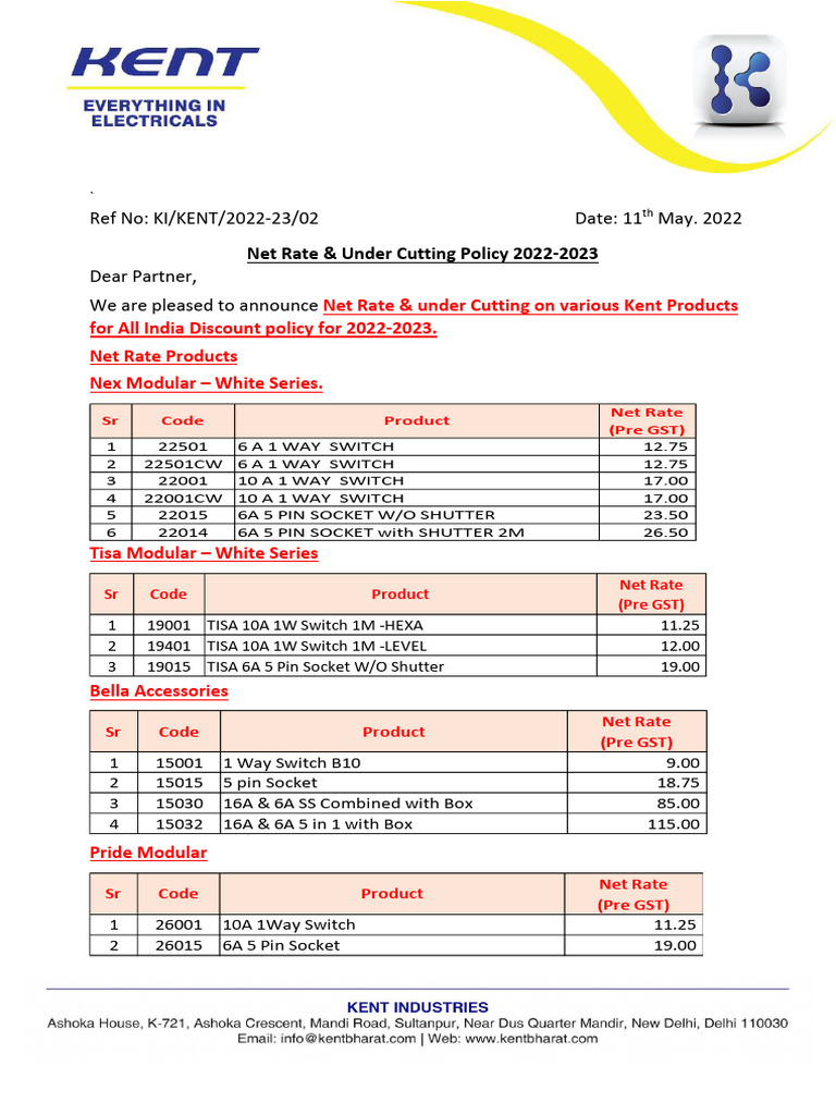 02 - Kent Products Under Cutting List | PDF | Electrical Wiring ...