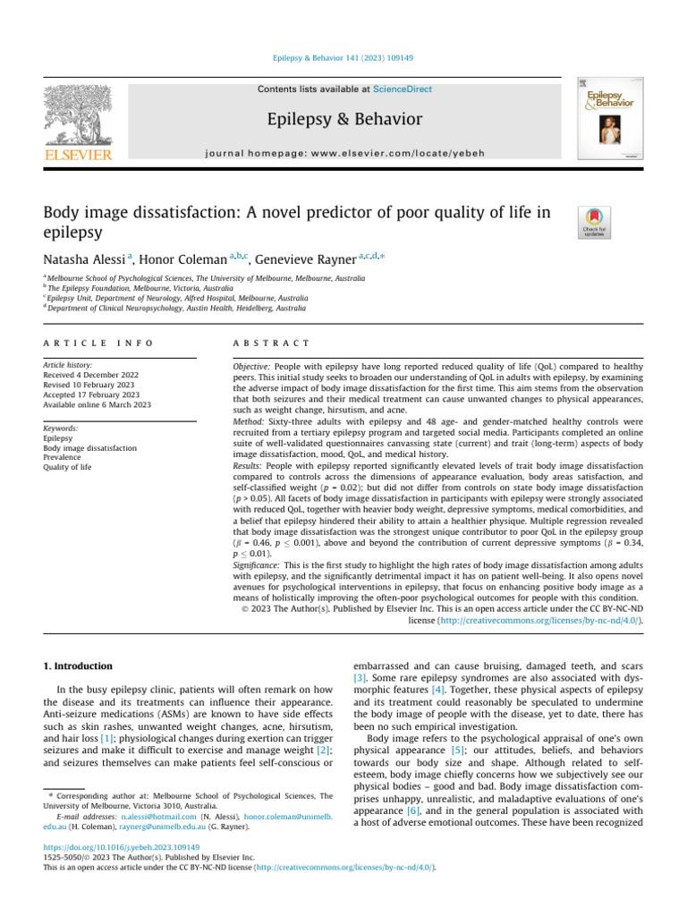 Body Image Dissatisfaction a Novel Predictor of p | PDF | Body Image ...