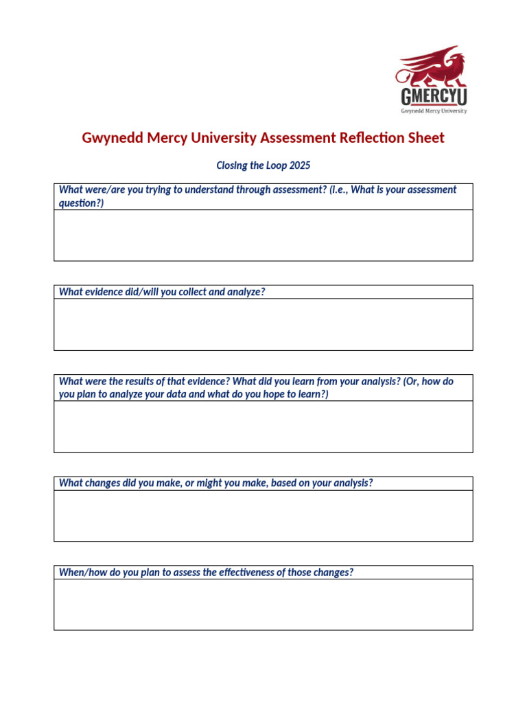 GMercyU Assessment Reflection Sheet | PDF