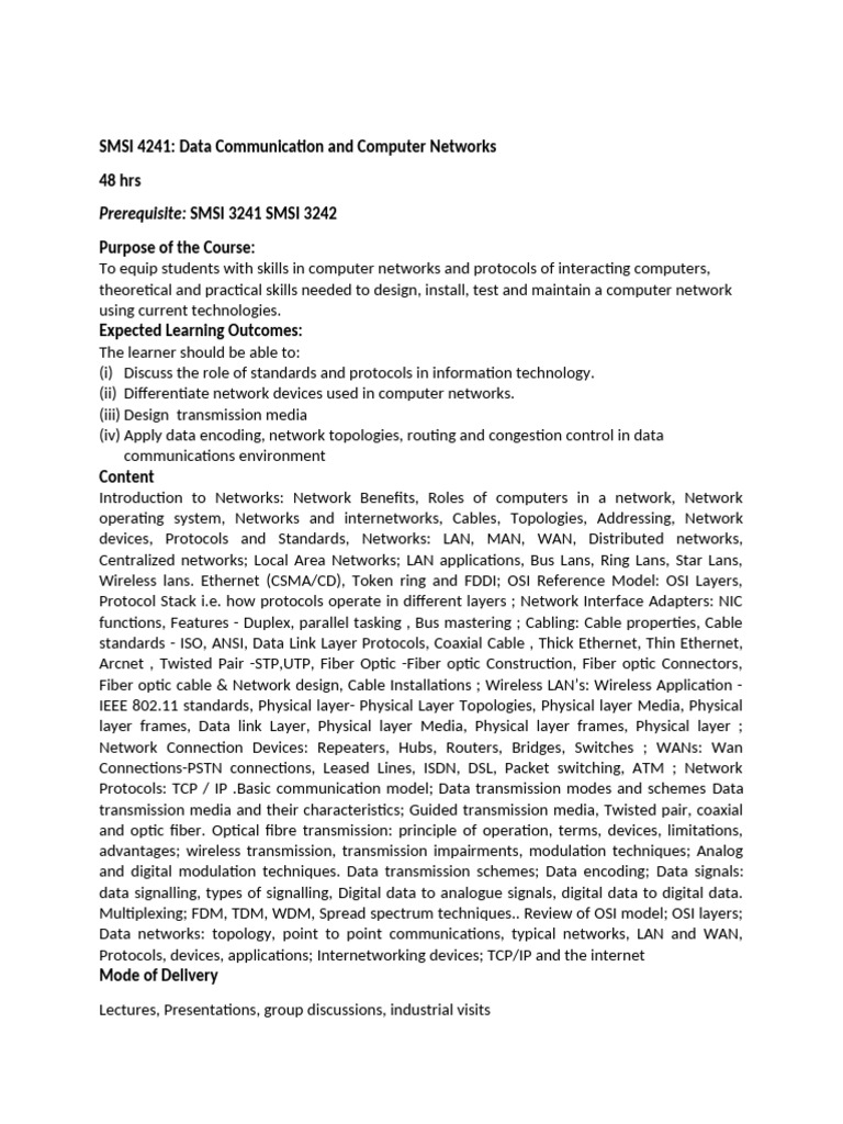 Course Contents - Maths and Statistics-SMSI 4241 Data Communication and ...