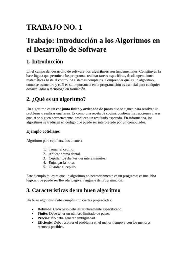 TRABAJO NO 1 ALGORITMOS 1 | PDF | Algoritmos | Lenguaje de programación
