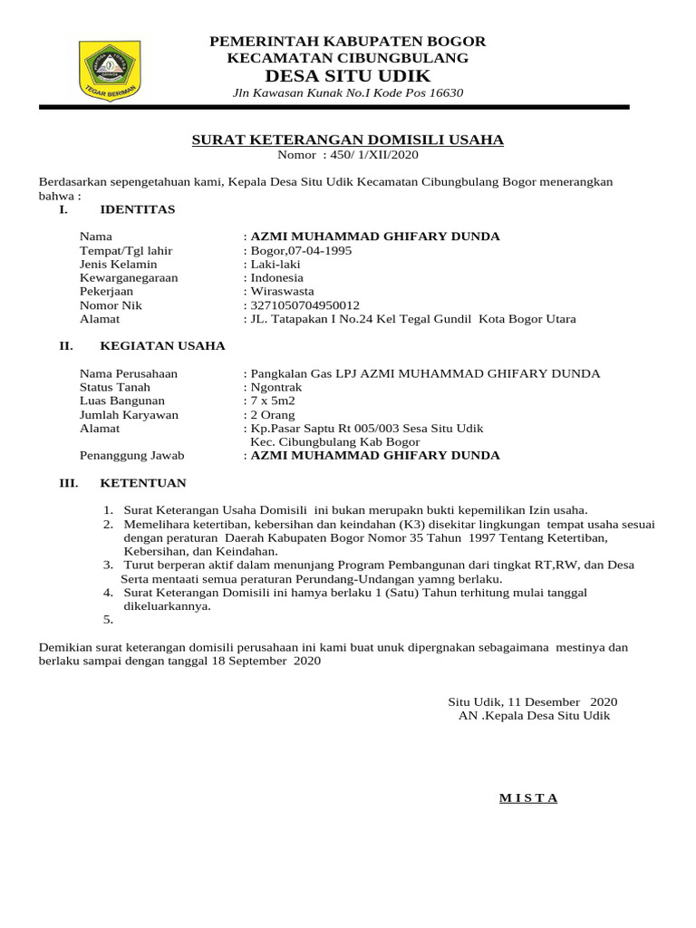 Surat Keterangan Domisili Usaha | PDF