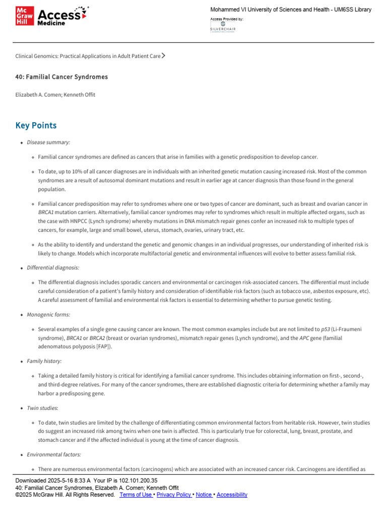 40 - Familial Cancer Syndromes | PDF | Cancer | Pharmacogenomics