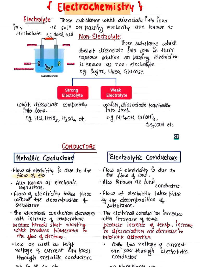 +2, Ch-2 Electrochemistry Short Notes | PDF