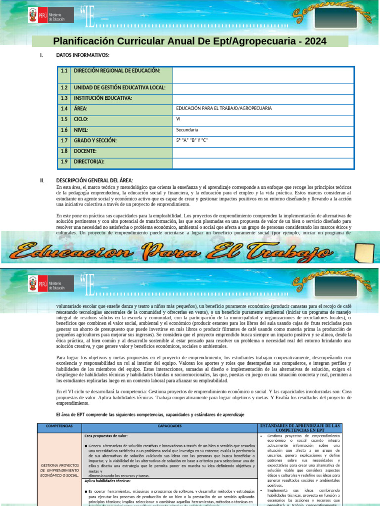 Ept Agropecuaria 5° - Programación Curricular Anual | PDF | Iniciativa empresarial | Aprendizaje