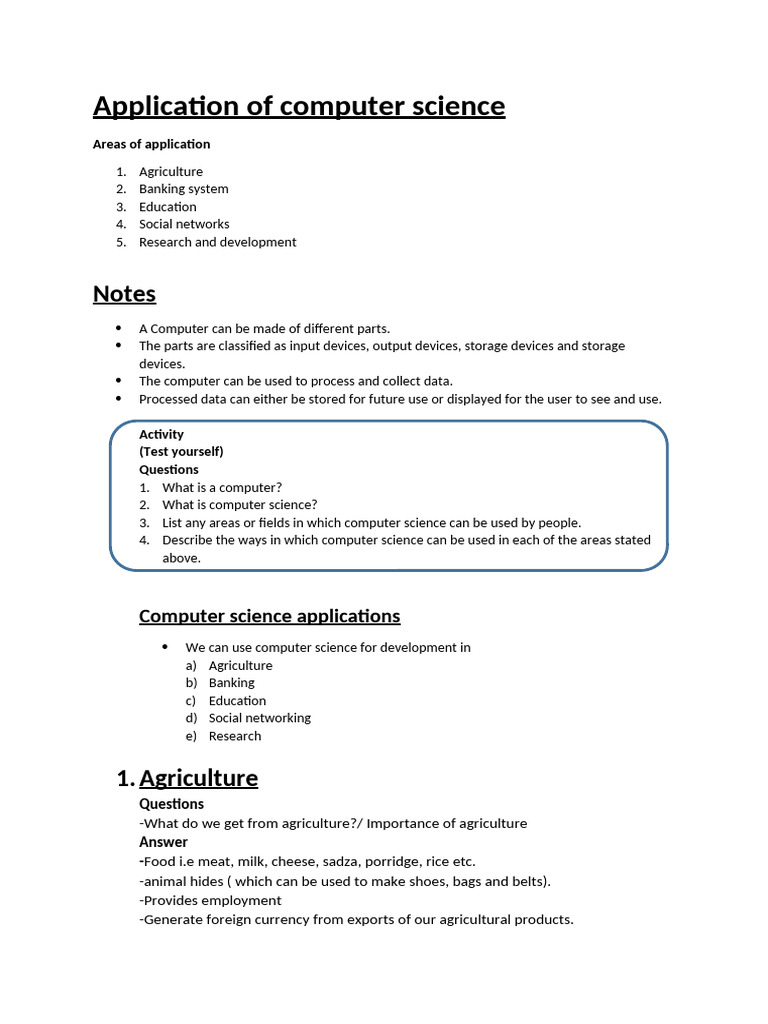 Application of Computer Science Notes | PDF | Agriculture | Educational ...