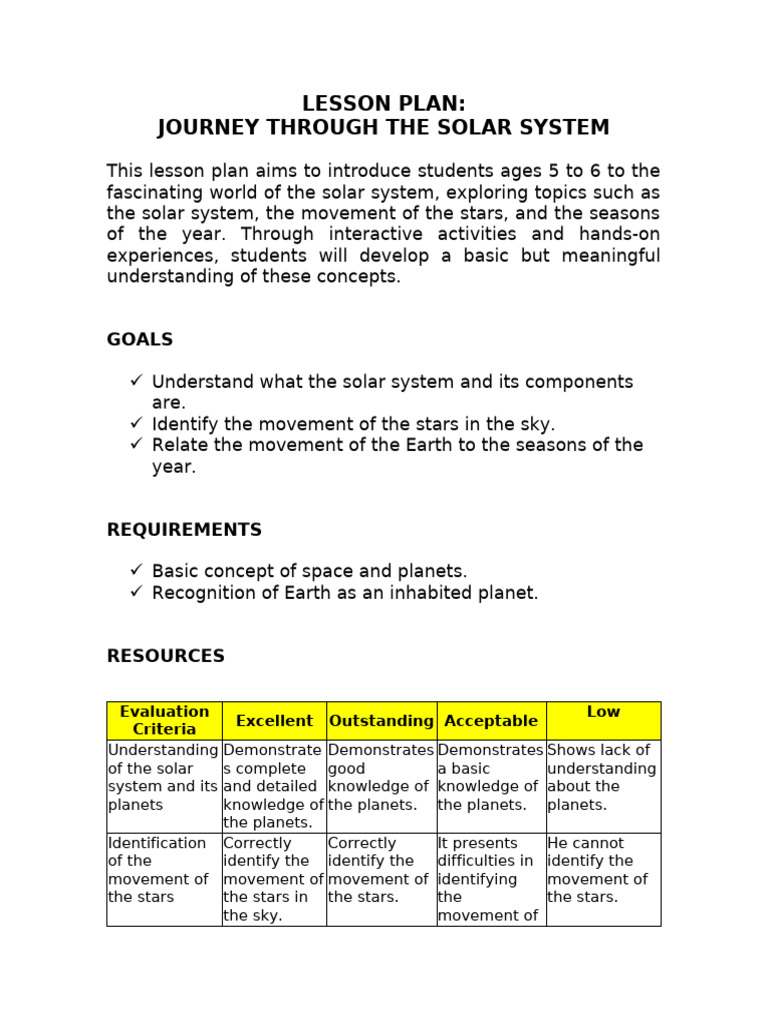Lesson Plan - Solar System | PDF | Educational Technology | Planets