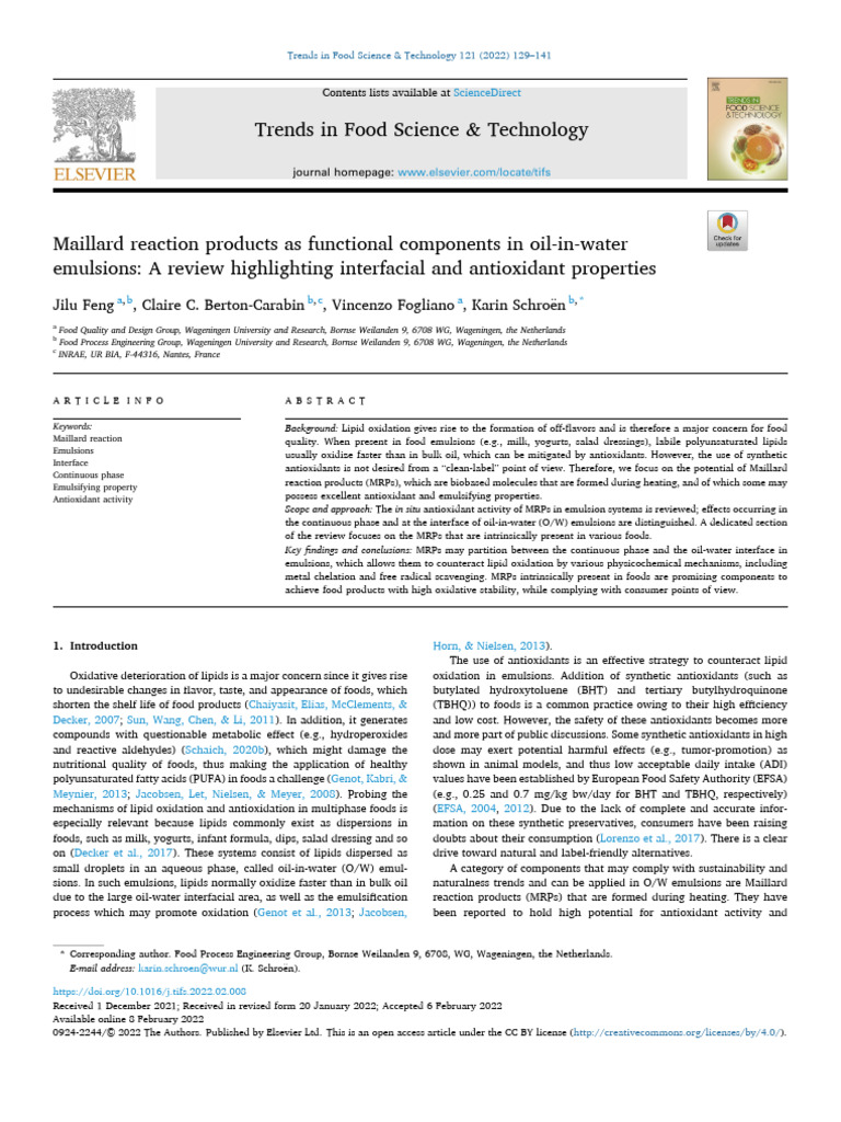 Maillard Reactions in Emulsion | PDF | Emulsion | Antioxidant