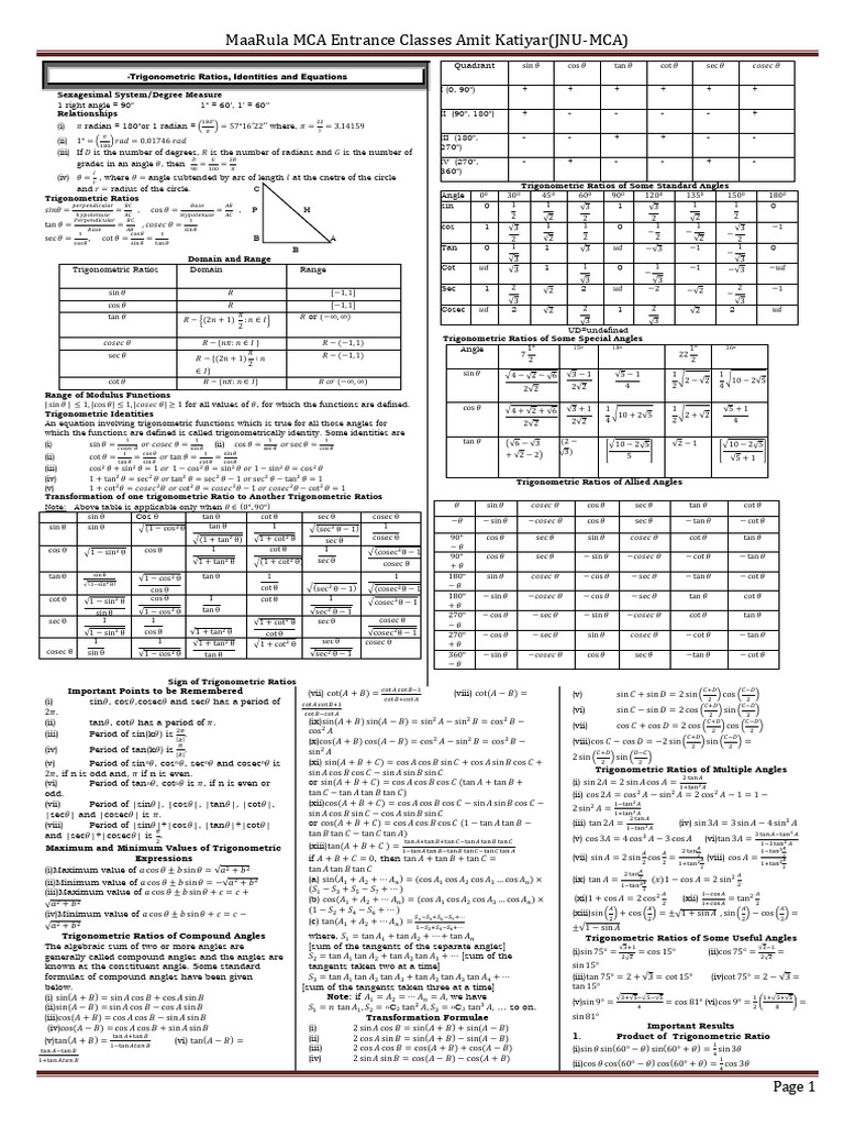 Mathematics Formulae | PDF | Trigonometric Functions | Trigonometry
