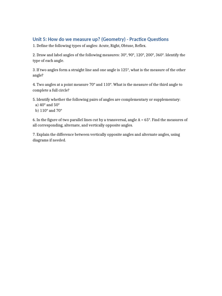 Geometry Angles Practice Questions | PDF