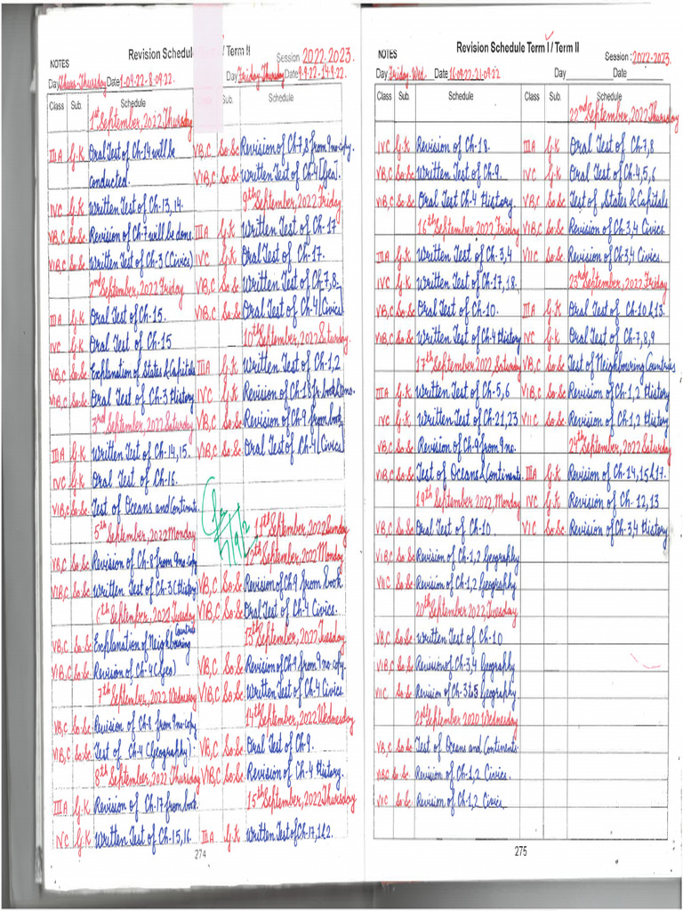 Revision Schedule - Half Yearly | PDF