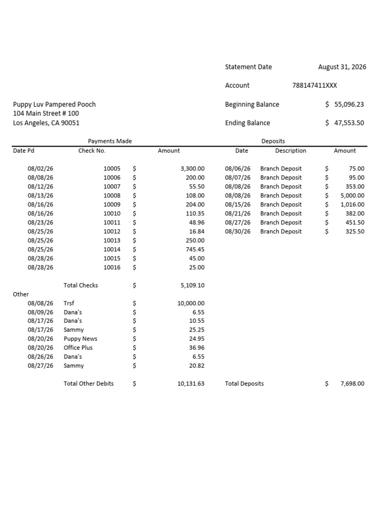 CH06 LA City Bank August Statement | PDF