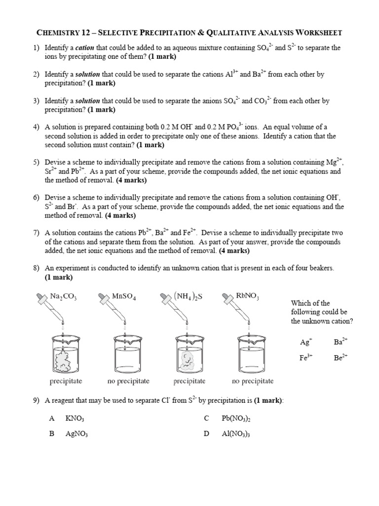 Selective Precipitation Qualitative Analysis Worksheet Y271am | PDF | Ion | Precipitation ...