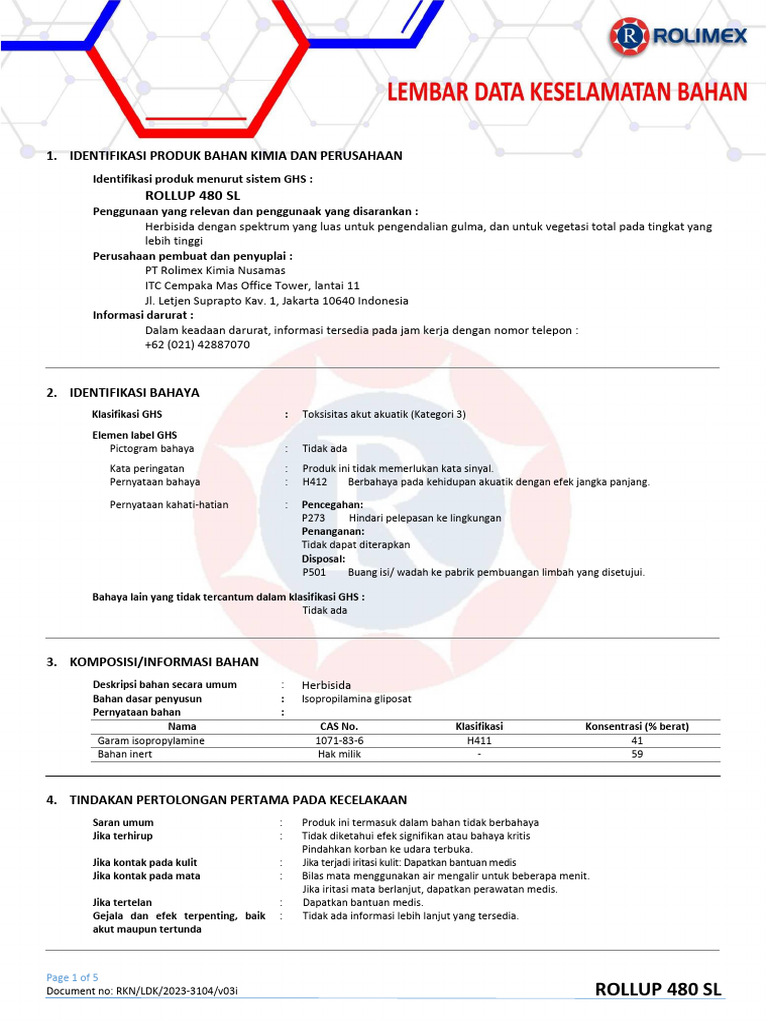 MSDS Herbisida Rollup 480 SL | PDF