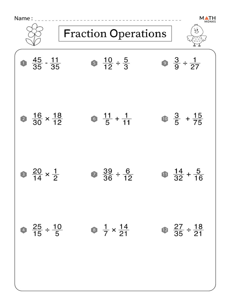 Fraction Operations Worksheet | PDF