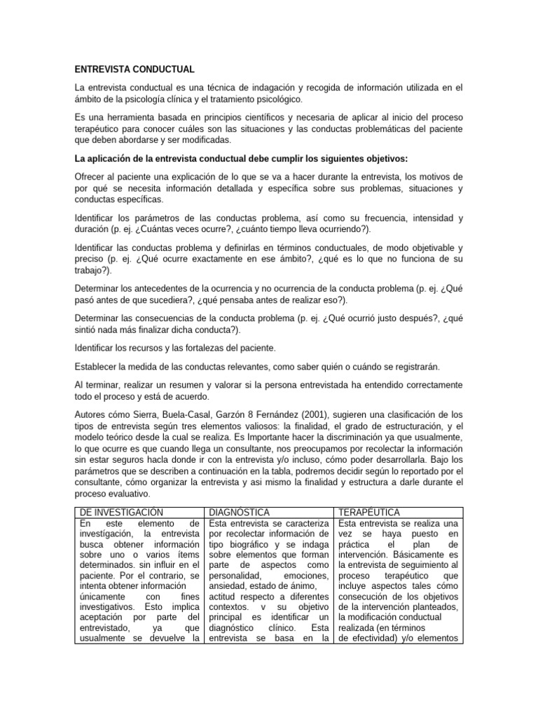 Guía sobre Entrevista Conductual en Psicología | PDF | Comportamiento ...