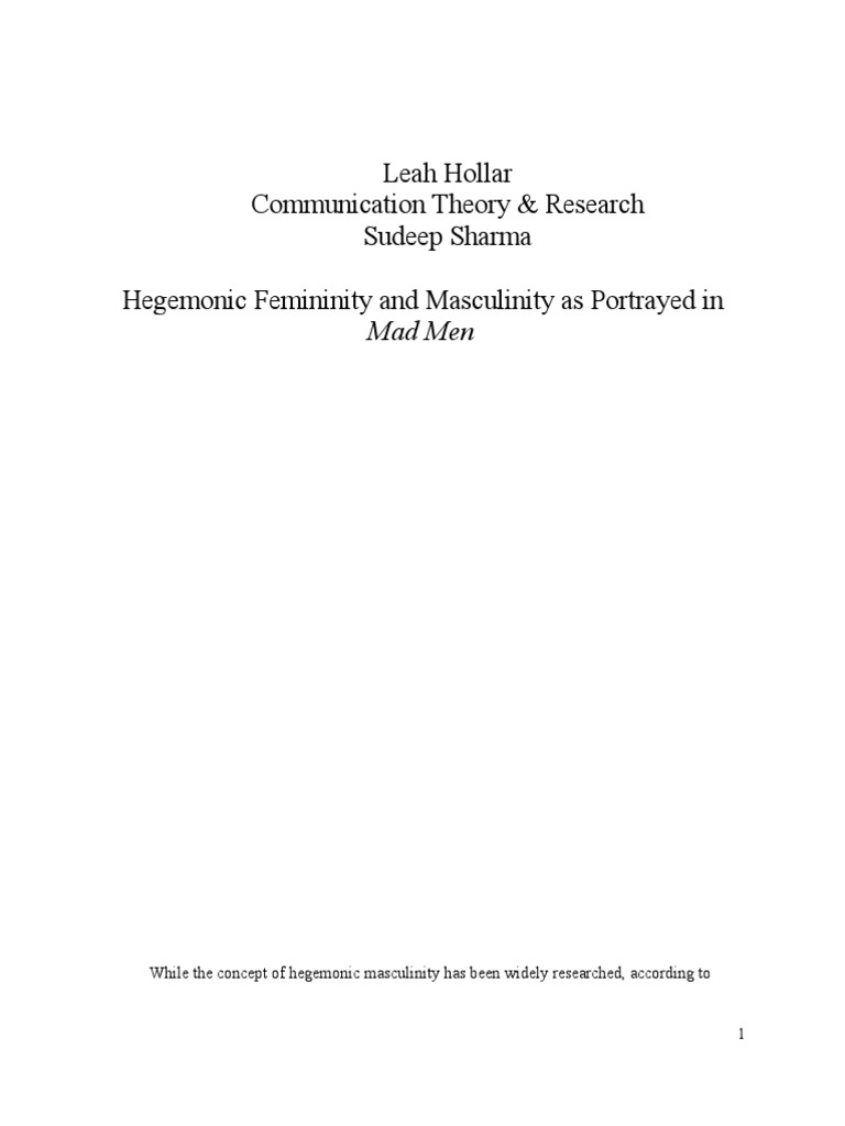 Hegemonic Femininity and Masculinity As Portrayed in Mad Men | PDF ...