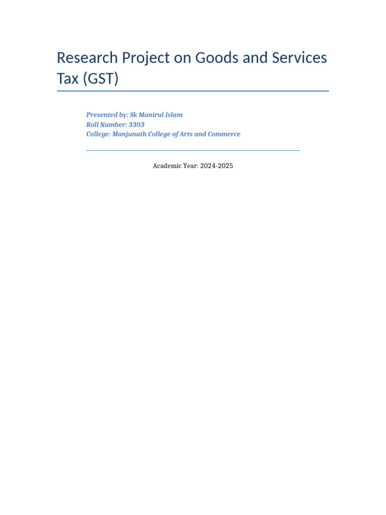 Comprehensive GST Research Project | PDF | Taxes | Invoice
