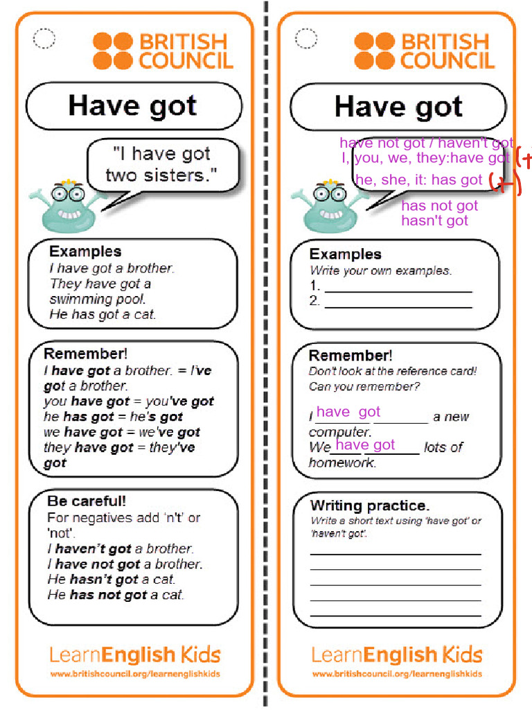 Grammar Practice Reference Card Have Got | PDF