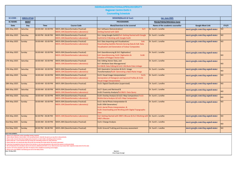 PGCGI PGDGI Counselling Schedule 07162 Jan-June 2025 | PDF ...