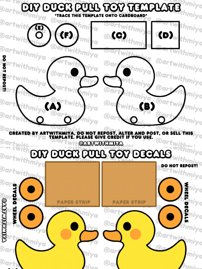 DIY Duck Pull Toy Template (Black & White + Color) | PDF