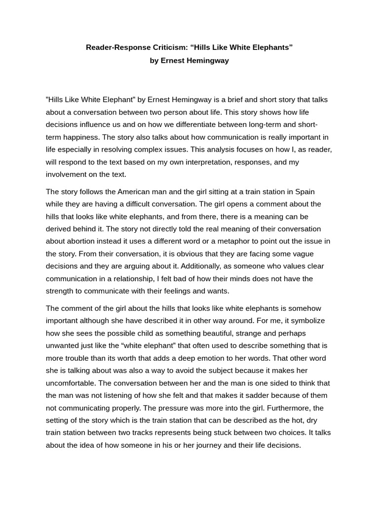 Hills Like White Elephant by Ernest Hemingway | PDF | Communication ...