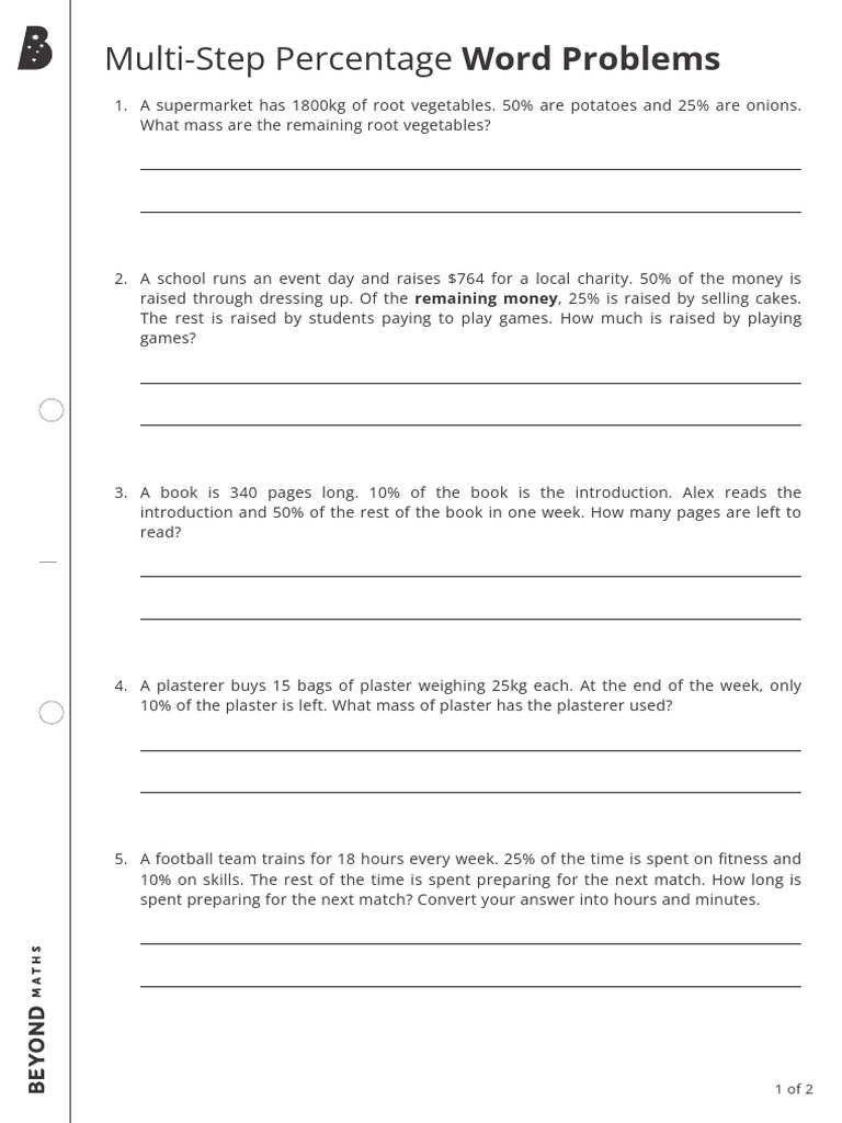 Multi-Step Percentage Word Problems MA2 | PDF