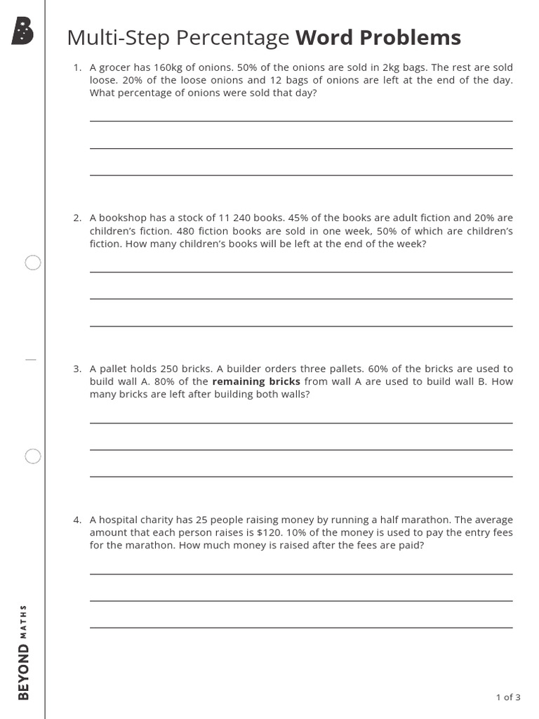 Multi-Step Percentage Word Problems HA1 | PDF