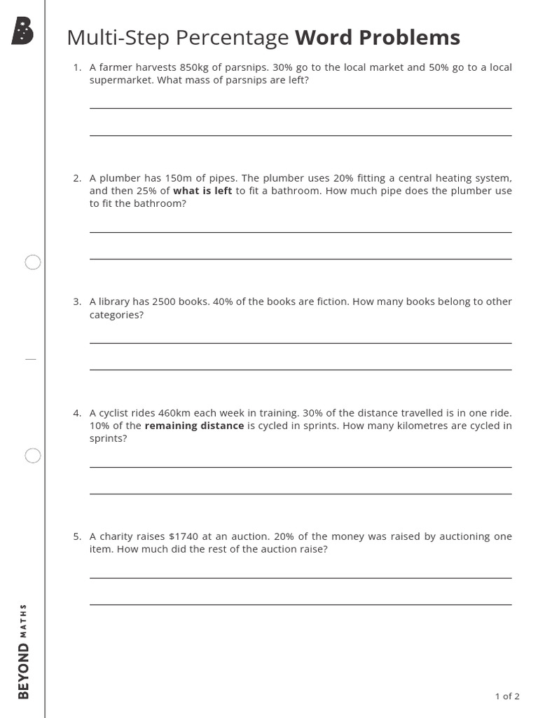 Multi-Step Percentage Word Problems MA1 | PDF