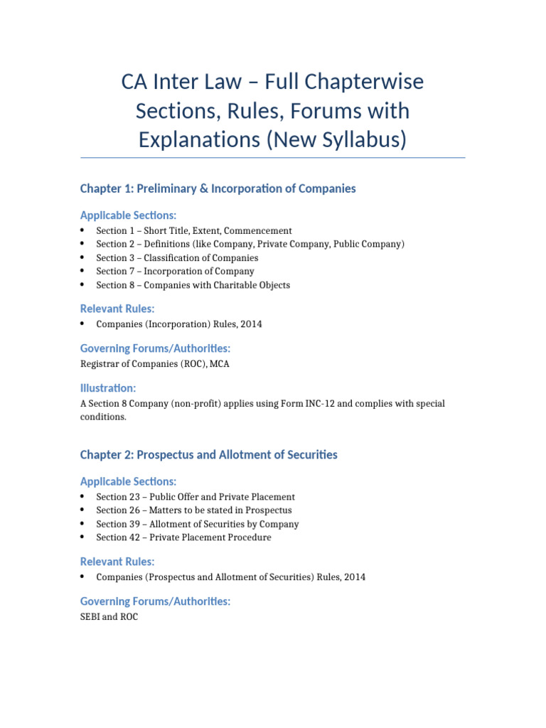 CA Inter Law Full Chapterwise Sections Rules | PDF | Dividend | Audit