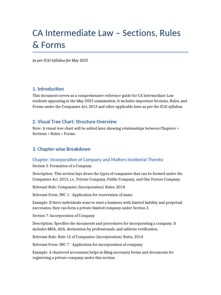 CA Inter Law Sections Rules Forms May 2025 | PDF