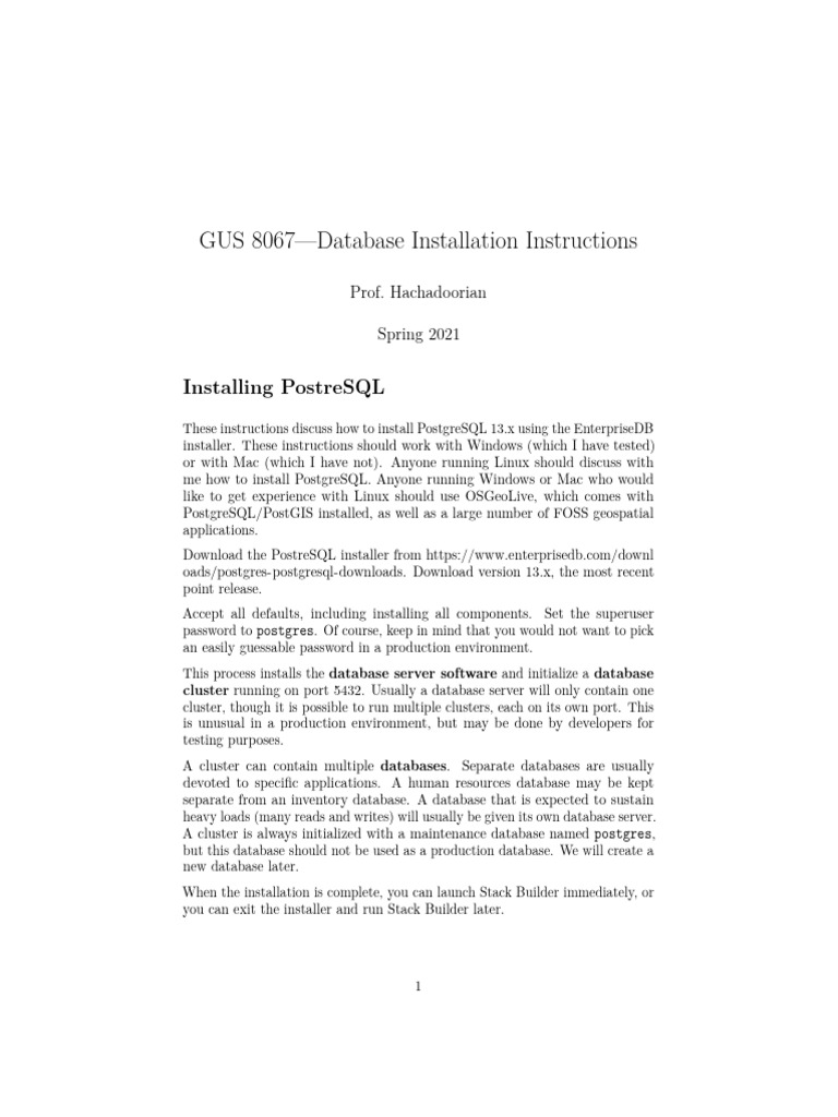 Database Installation Instructions | PDF | Postgre Sql | Databases