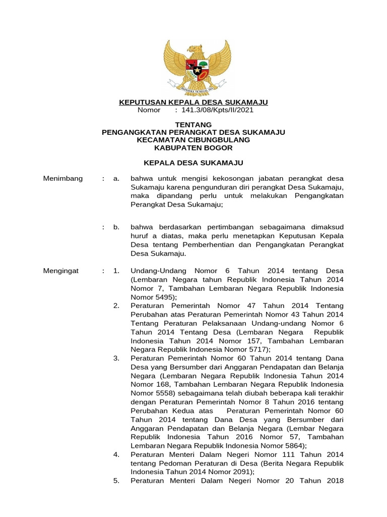 SK Perangkat Desa 2021 1.1 Keuangan | PDF
