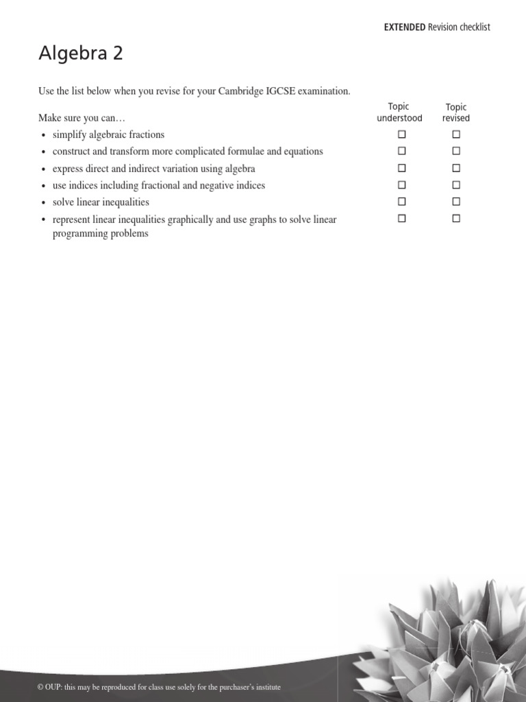 Revision Checklist - Extended 5 | PDF