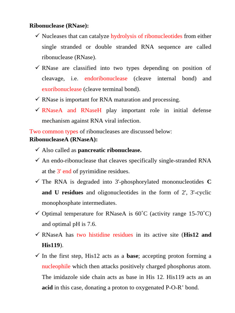 Ribonuclease & S1 Nuclease | PDF | Dna | Biochemistry