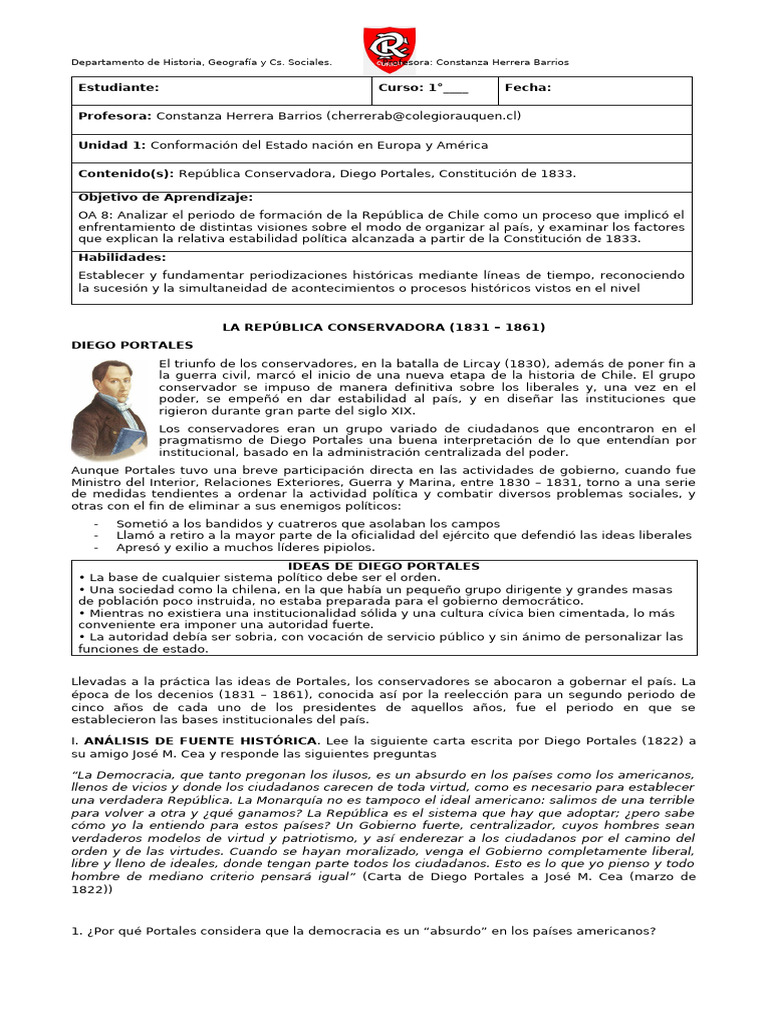 Formación del Estado en Chile (1833) | PDF | Conservatismo | Constitución