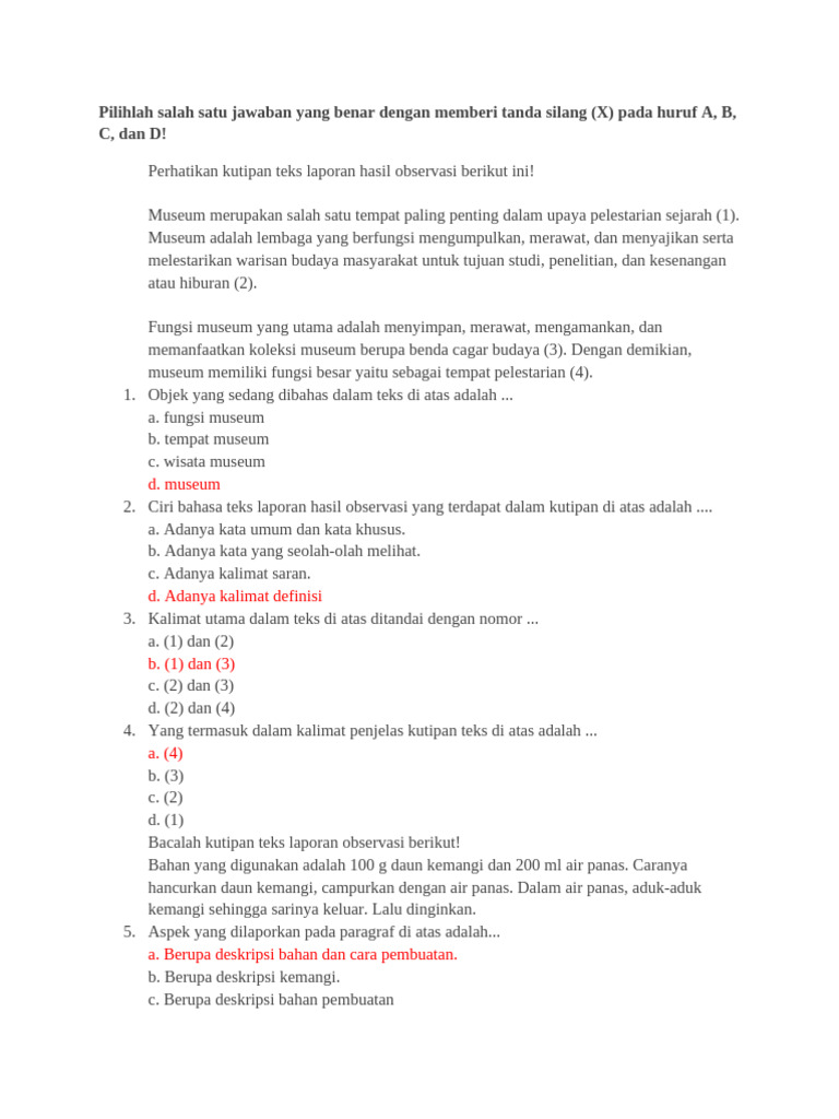Pilihlah Salah Satu Jawaban Yang Benar Dengan Memberi Tanda Silang (X) Pada Huruf A, B, C, Dan D ...