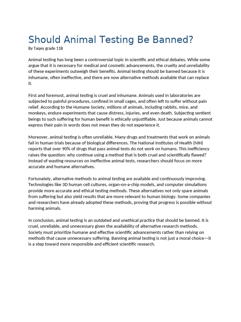 Banning Animal Testing: Ethical Arguments | PDF