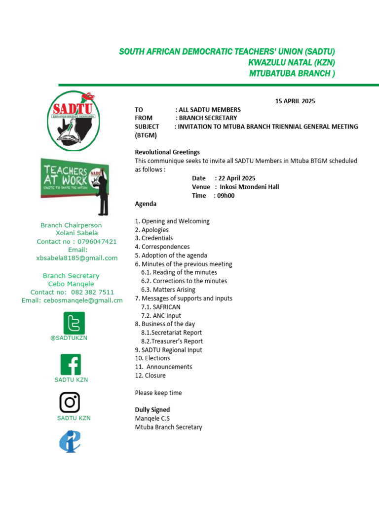 Invitation To Mtuba Branch Triennial General Meeting | PDF | Politics ...