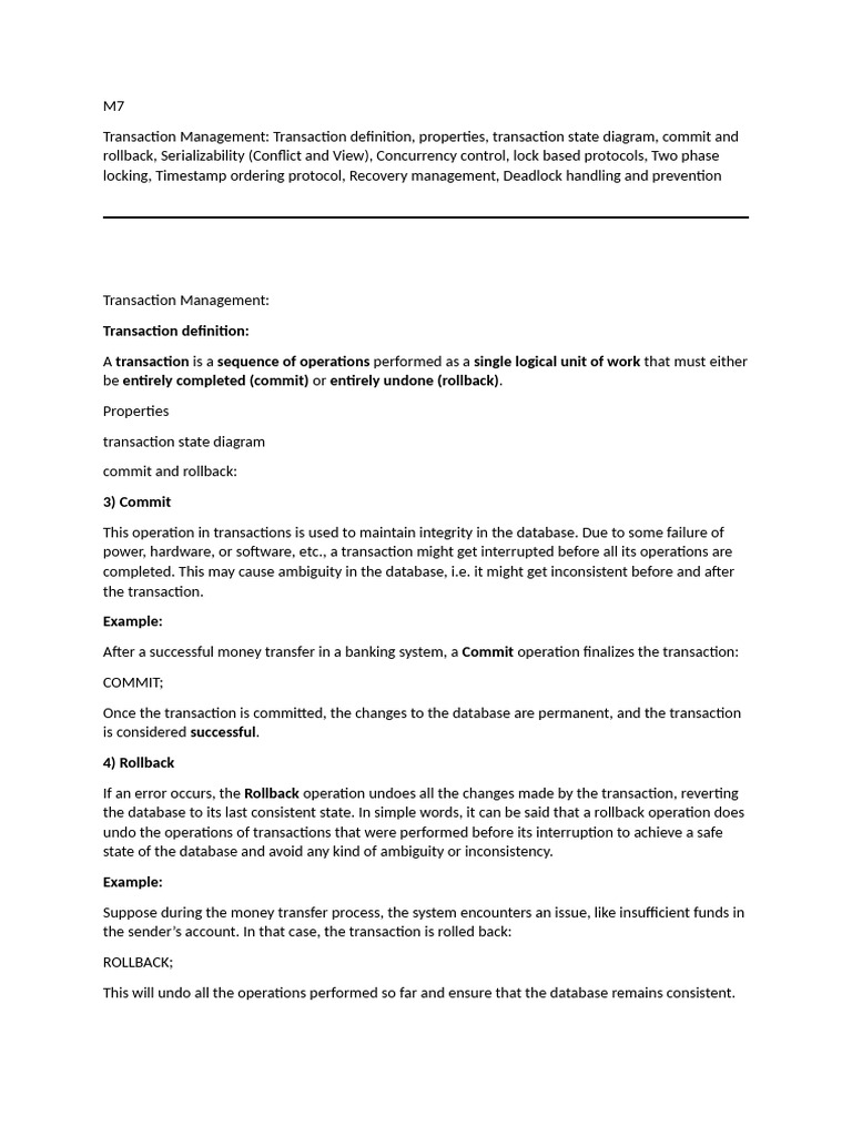 Transaction Definition: Transaction Sequence of Operations Single ...