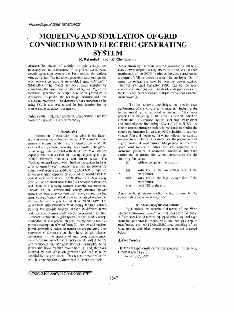 Wind Energy Grid Connection Modeling | PDF | Electric Generator | Wind ...
